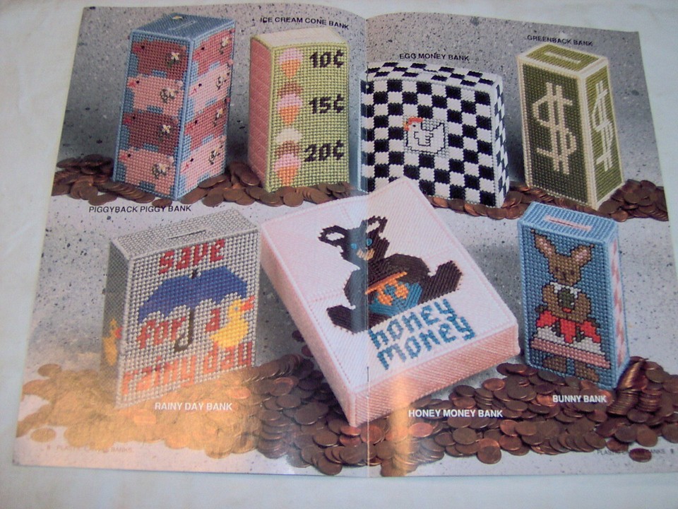 BANKS PLASTIC CANVAS PATTERN CHART Pigs Ice Cream Bunny Rainy Day ...