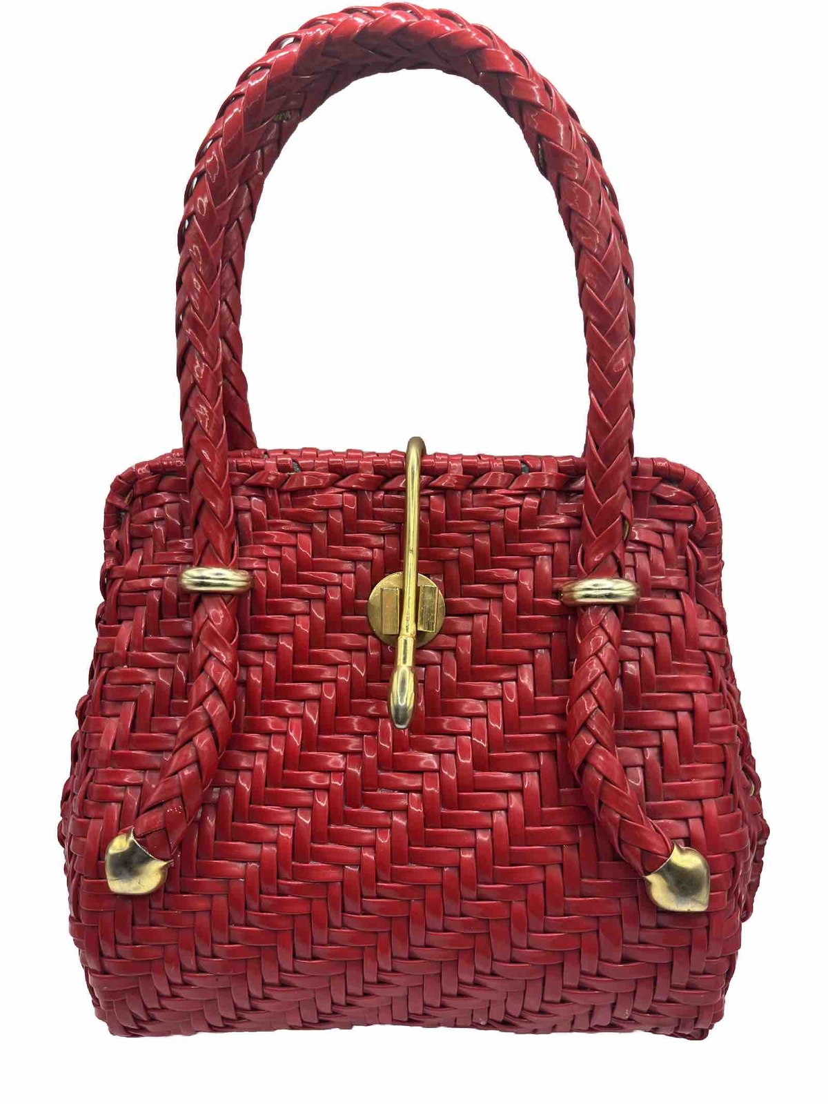 Lesco Lona Red Wicker Mid Century Purse Handbag EUC H… - Gem