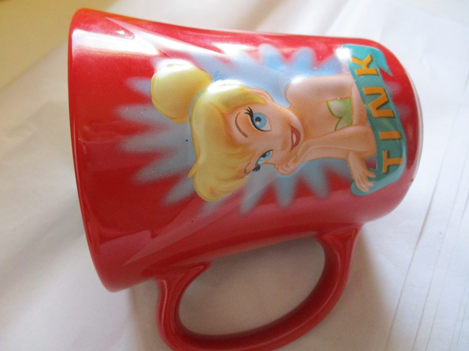 Disney Store Tinkerbell Coffee Mug Cup TINK Red Embossed Sculpted 3D ...