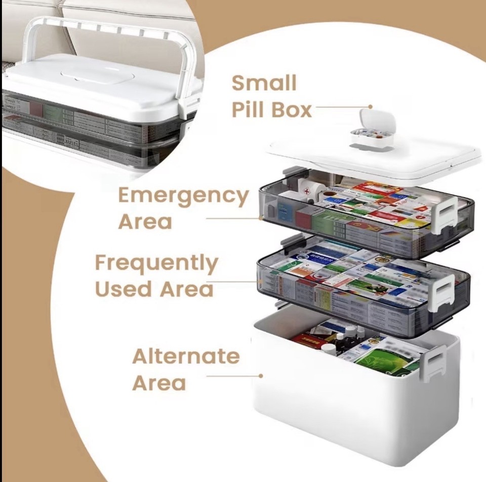 2 Tier Medicine First Aid Makeup DIY Storage Organiser Lrg Capacity ...