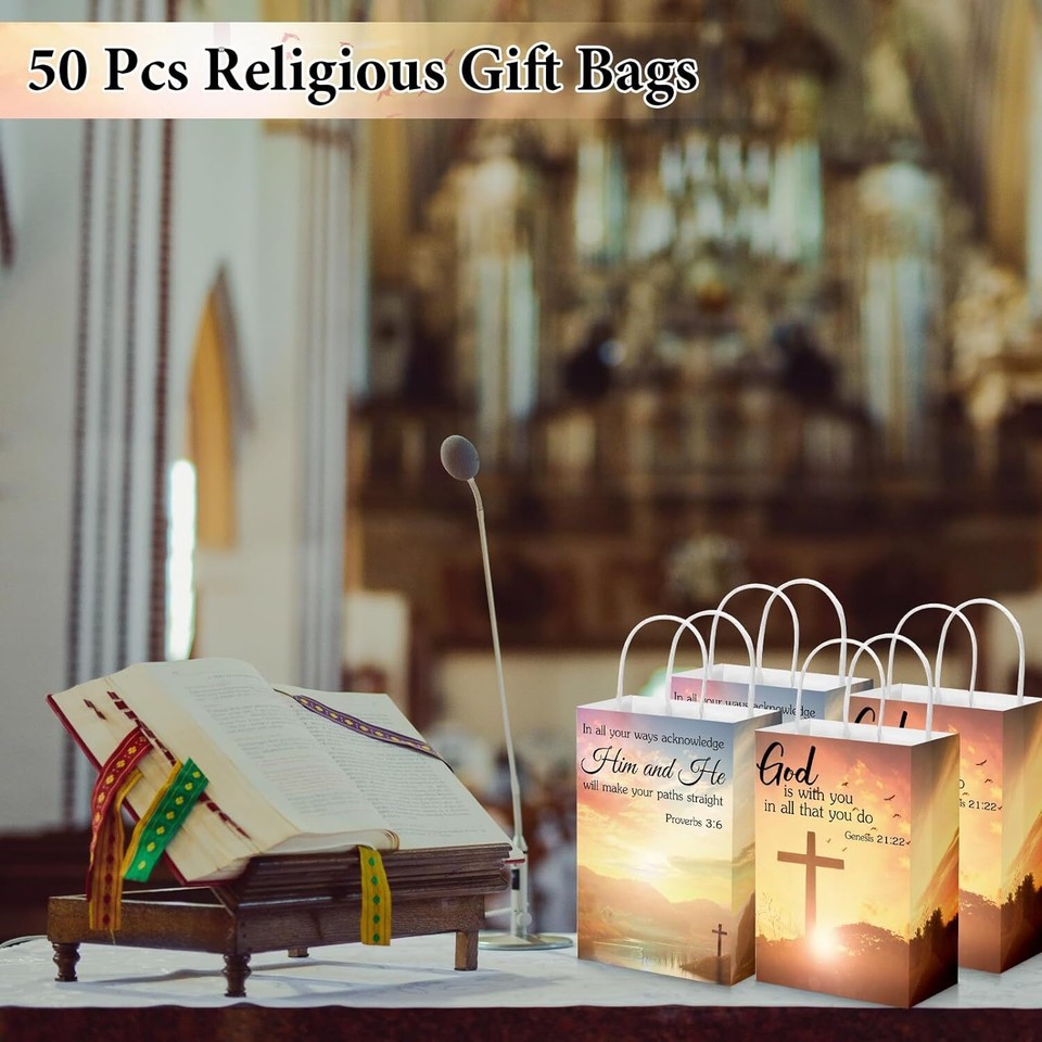 50 Pack Christian Gift Bags Church Visitor Welcome Packets Bulk ...