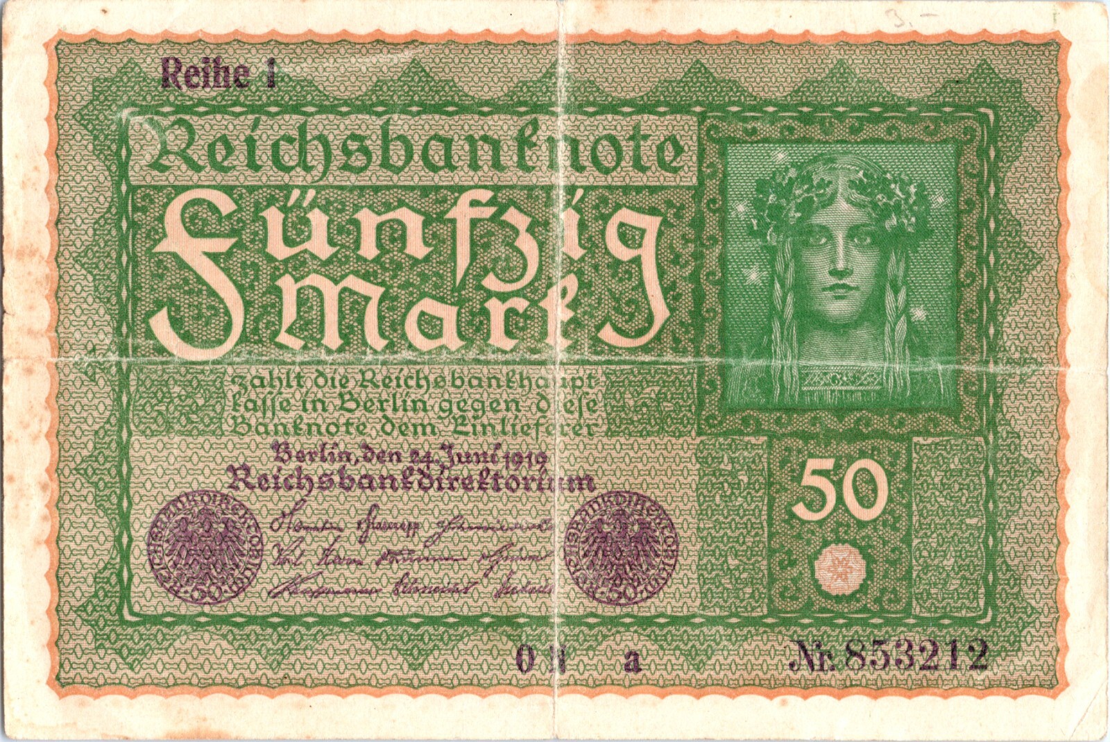 Germany Funfzig 50 Mark banknote, Berlin 24 June 1919 - Lot #7358 | eBay