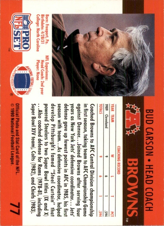 1990 Pro Set Bud Carson #77 | eBay