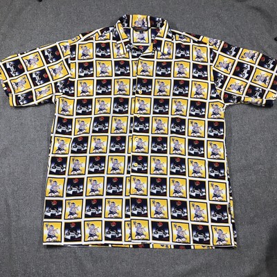 Blue Boy Hip Hop Rapper DJ Button Up Shirt Block Print Cartoon Men's ...