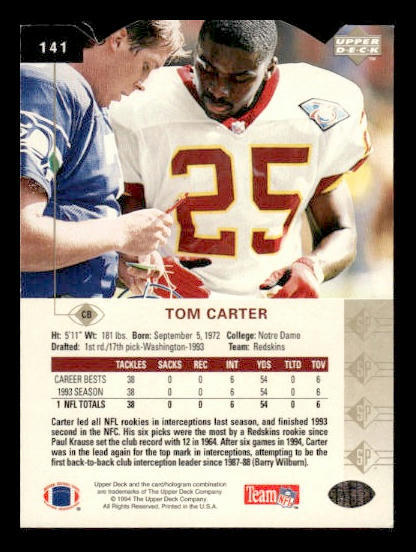 1994 SP #141 Tom Carter Die Cut Washington Redskins | eBay