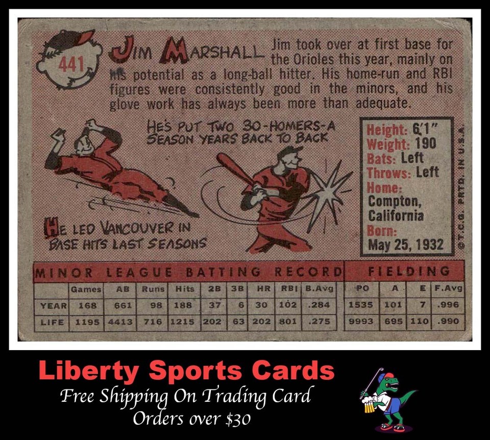 1958 Topps Jim Marshall #441 Authentic Autographed Card Baltimore ...
