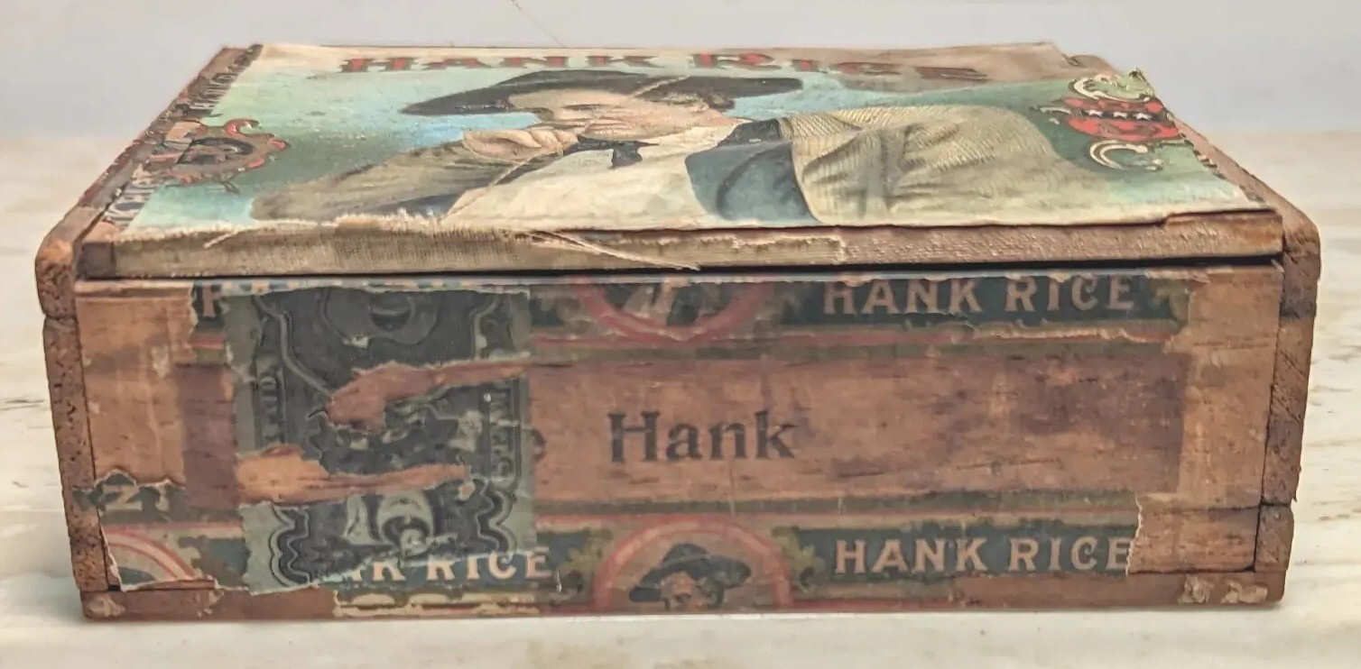 Antique Hank Rice Cigar Tobacco Box Wood Advertising Art Iowa Minnesota ...