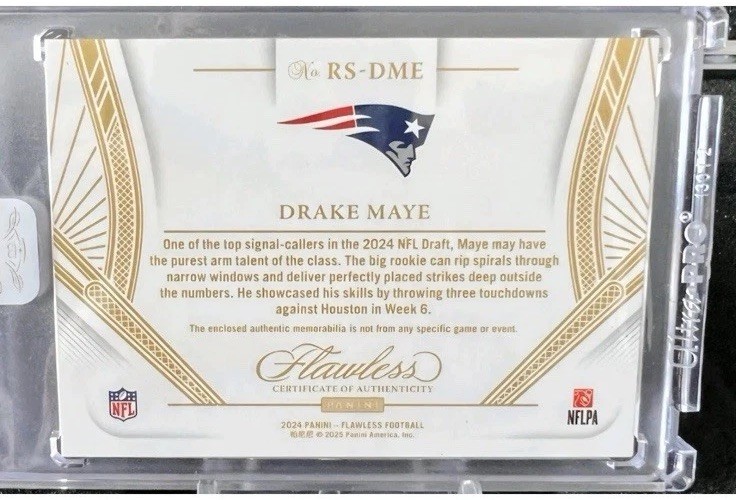 2024 Panini Flawless Drake Maye Rookie Showcase Quad Patch Ruby RC 14/ ...