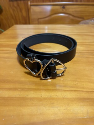 Women's Black Heart Buckle Belt Chrome Ladies Pretty 39.5 Inches | eBay