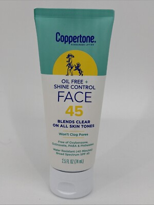 Coppertone Oil Free + Shine Control Face SPF 45 Sunscreen 2.5oz | eBay