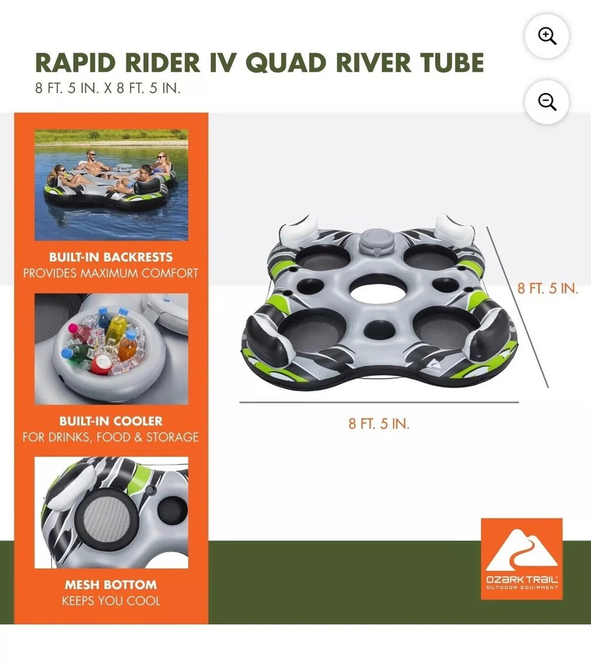 Ozark Trail Rapid Rider IV Quadruple River Tube, built-in Cooler ...