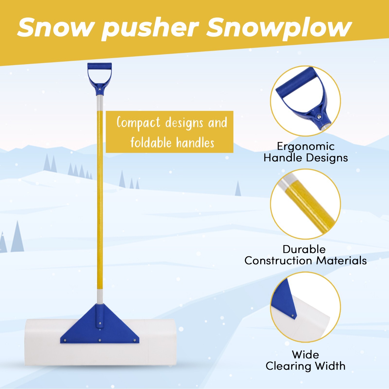 2Pk Snowplow 30'' Poly Blade Snow Pusher Shovel with Reflective Tape ...