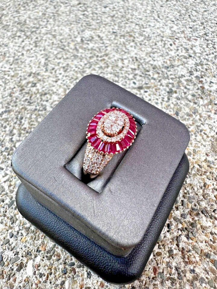 Effy 14K Rose Gold Ruby 1-5/8cttw & Diamond 5/8cttw Baguette Cluster ...