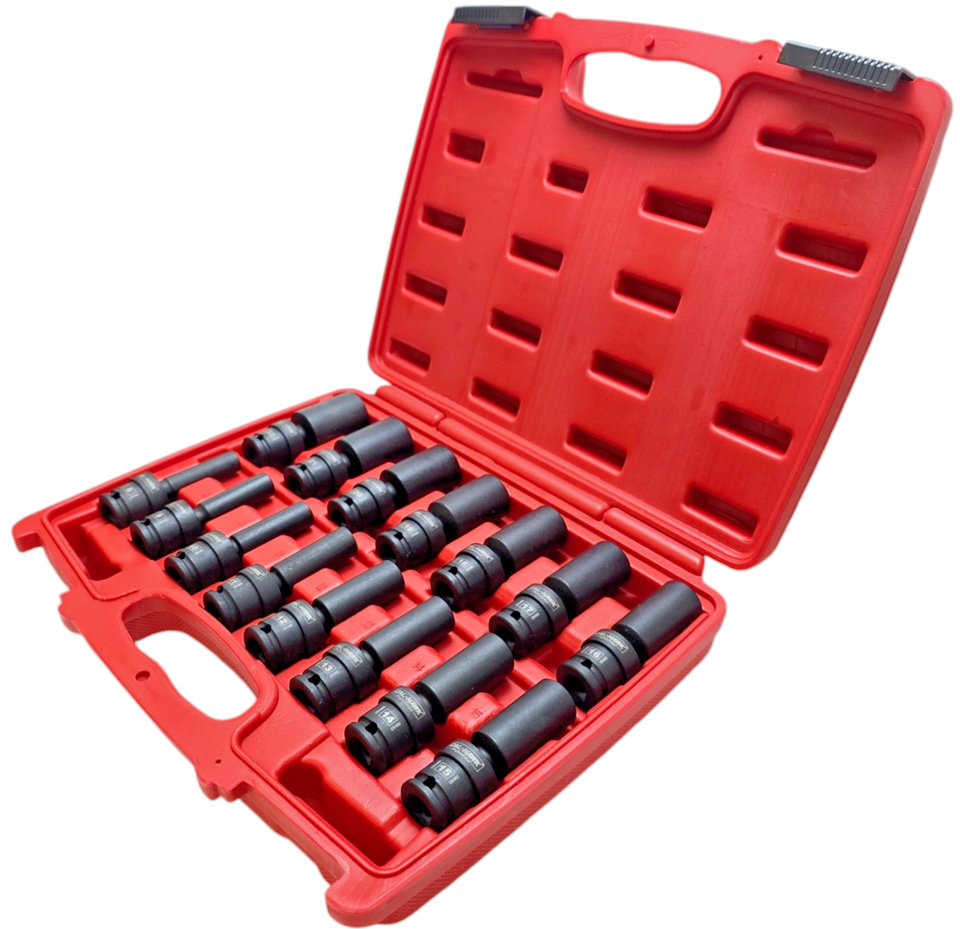 15PC 3/8"DR.Universal Swivel Deep Impact Socket Set(METRIC)PRO Radius 8 ...