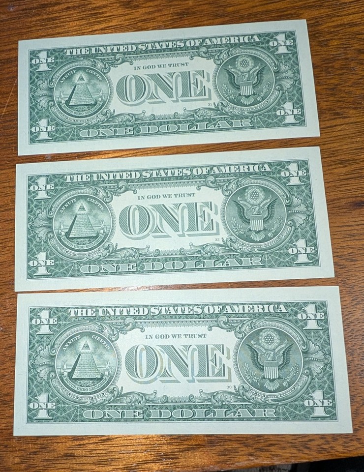 Lot of 3, Unc. Seq. Five Of A Kind $1 One Dollar Bills. Fancy Serial ...