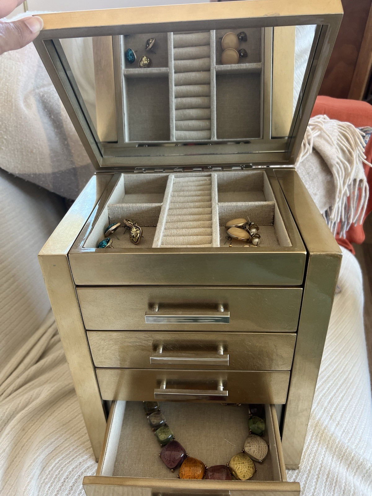 West Elm Mid-Century Champagne Lacquer Jewelry Box | eBay