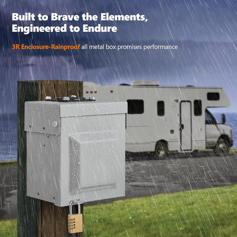 50 Amp RV Outlet Box, Enclosed Lockable RV Electrical Outlet, NEMA 14 ...