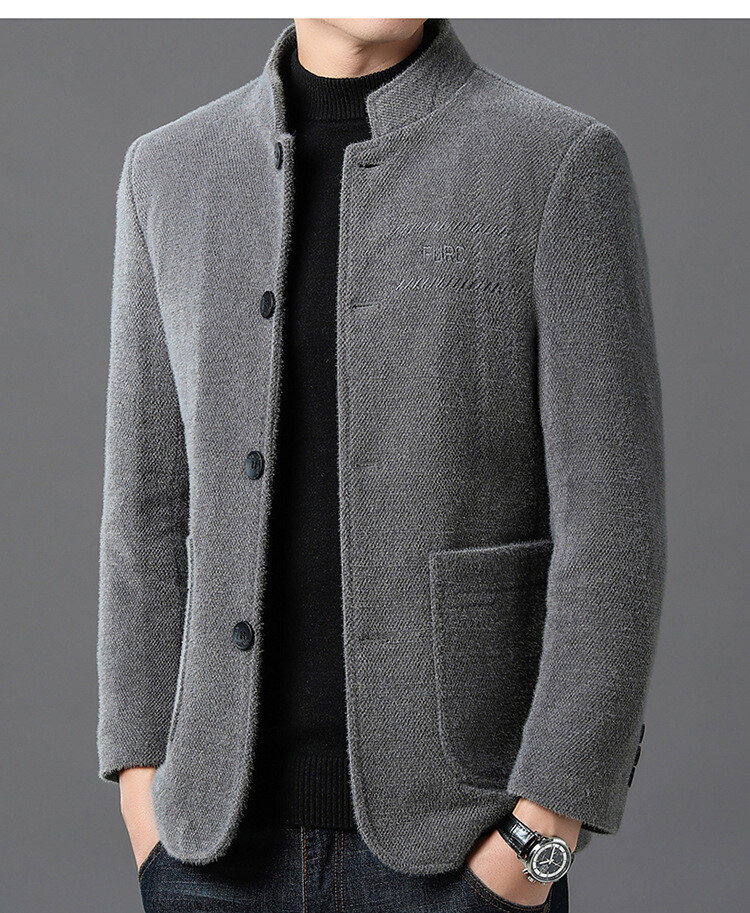 Winter Woolen Stand Collar Coat Men's Casual Wool Cotton Coat Jacket ...