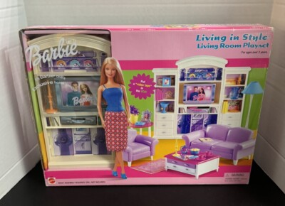 Vintage 2002 Barbie Living in Style Living Room Play set VCR Sofa ...