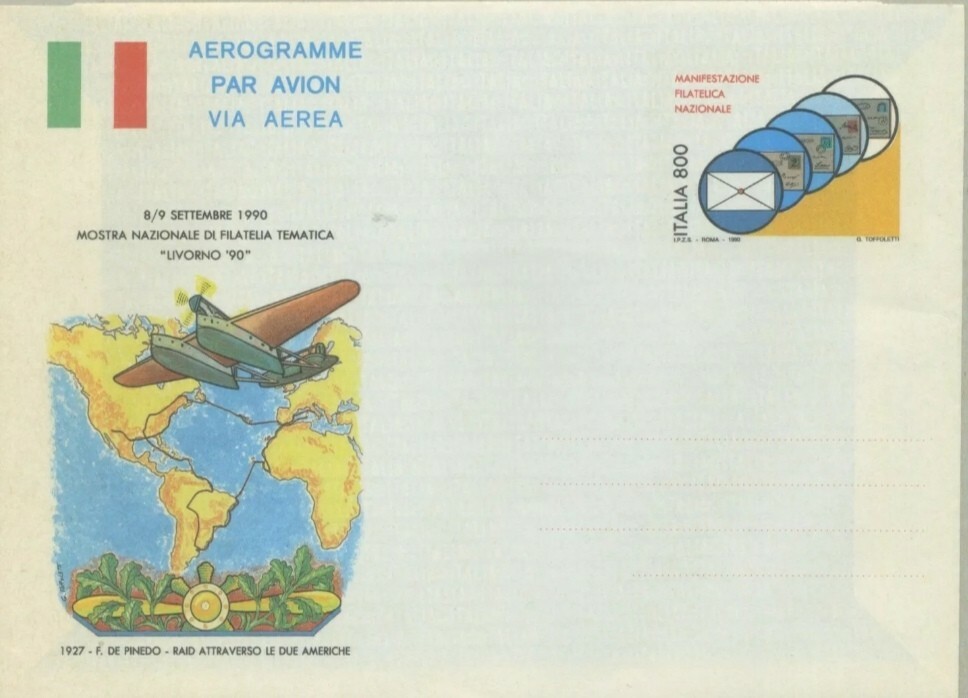 AEROGRAMMA ITALIA 1990 LIVORNO MANIFESTAZIONE FILATELICA lire 800 nuovo ...