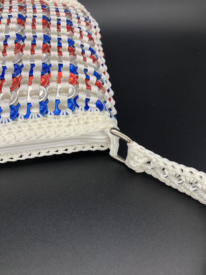 HANDMADE SODA POP TOP TAB WOVEN HANDBAG PATRIOTIC BAG RED WHITE & BLUE ...