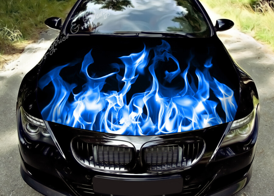 Blue Flame Car Hood Wrap Decal Vinyl Sticker Full Color Graphic Fit Any ...