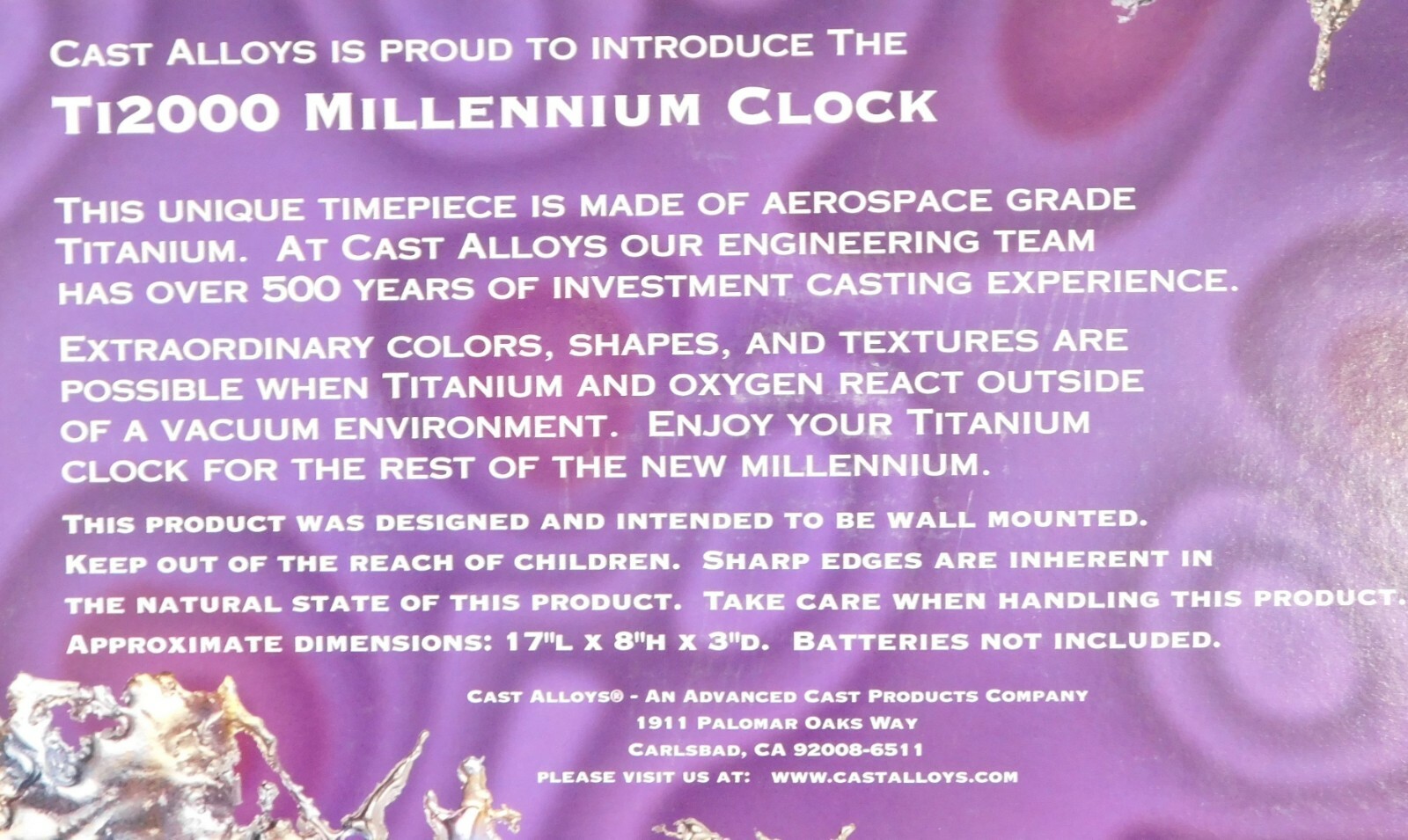 Cast Alloys TI2000 Millennium Aerospace Grade Titanium Wall Clock New ...