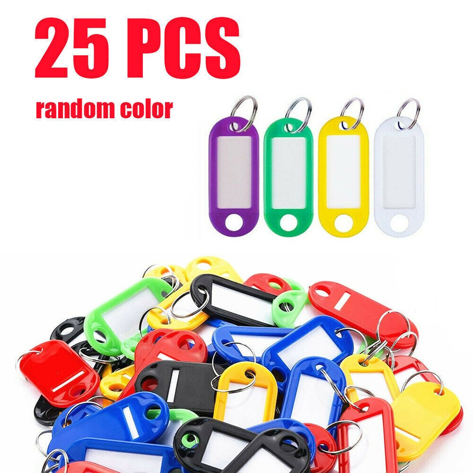 25-200 Plastic Key Tags Metal Ring Luggage Card Name Label Keychain ...