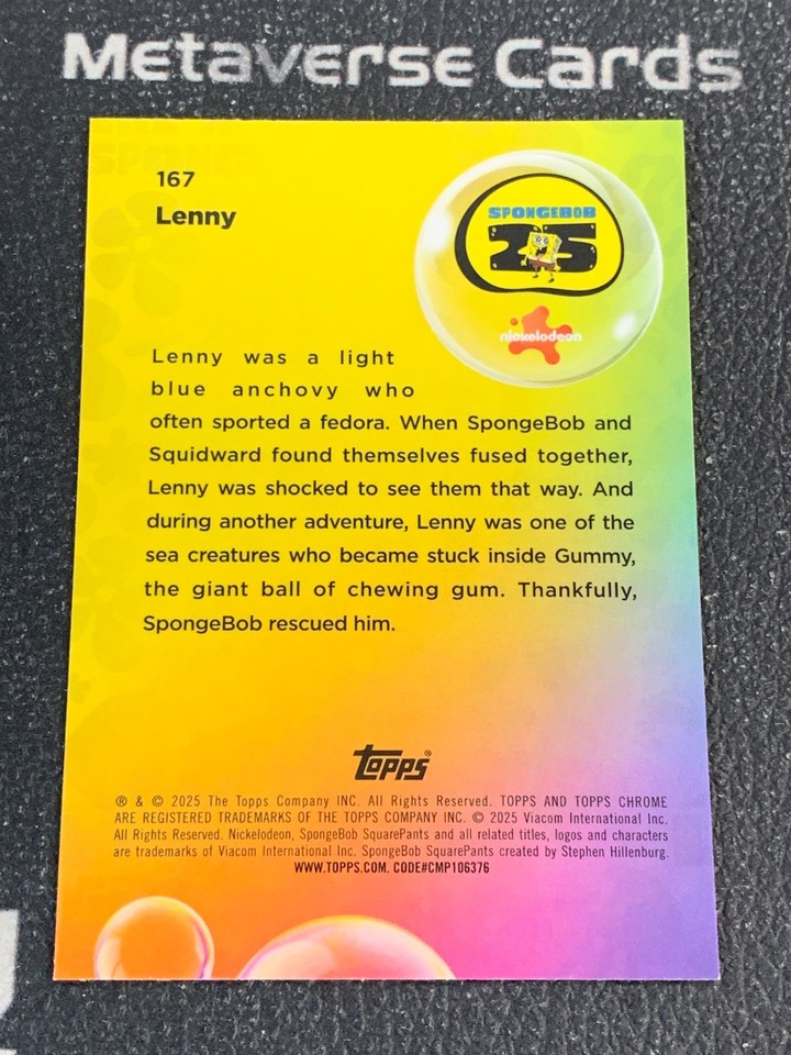 2025 Topps Chrome SpongeBob 25th Sapphire Lenny Green 2/99 #167 | eBay