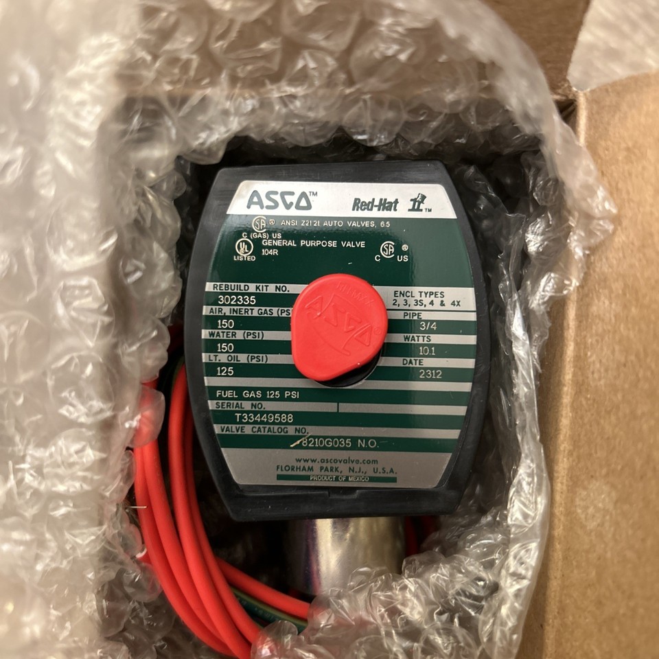 ASCO RED HAT SOLENOID VALVE 8210G035 N.O. 3/4" 150PSI 10.1WATTS 110 ...
