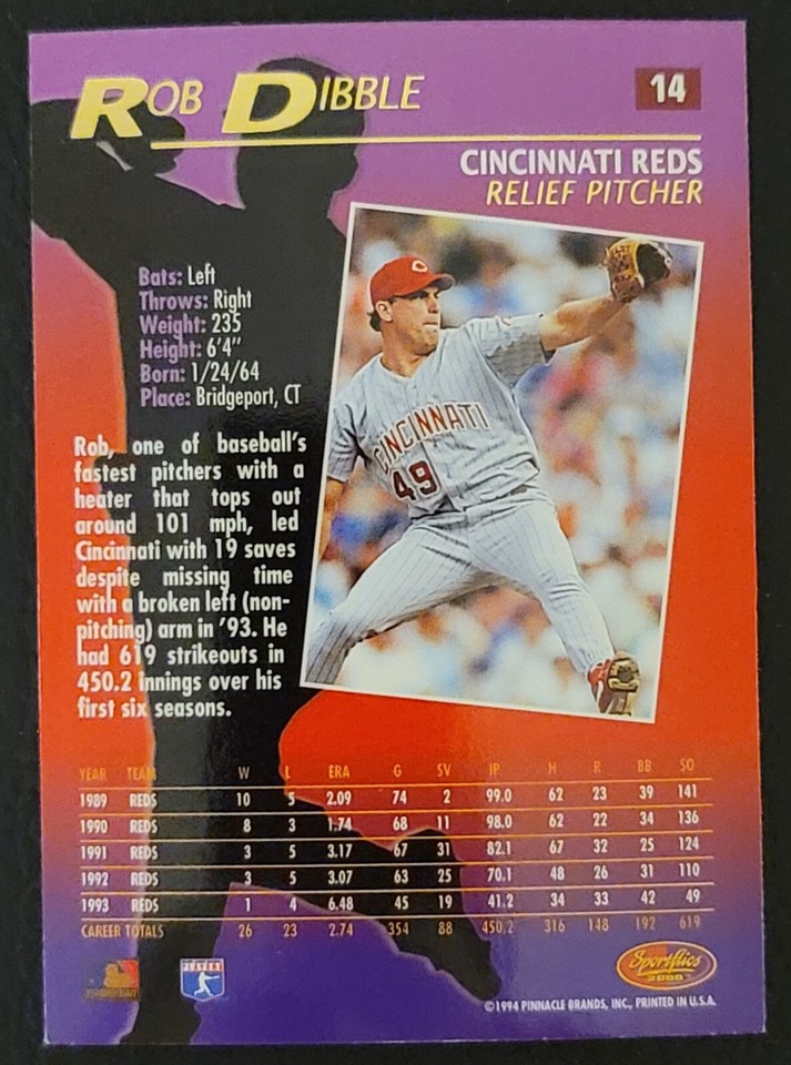 1994 Pinnacle Sportflics Baseball #14 Rob Dibble 3-D Motion Card | eBay