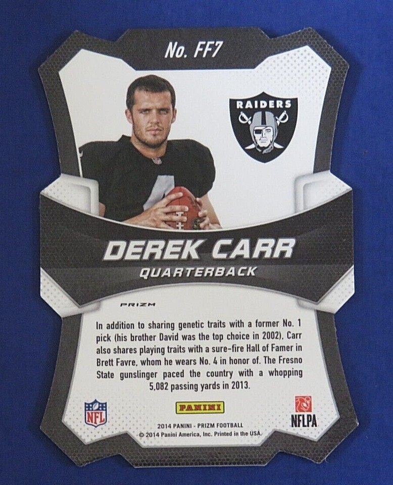 2014 PANINI PRIZM Fresh Faces DEREK CARR FOOTBALL Die-cut Rookie CARD # ...