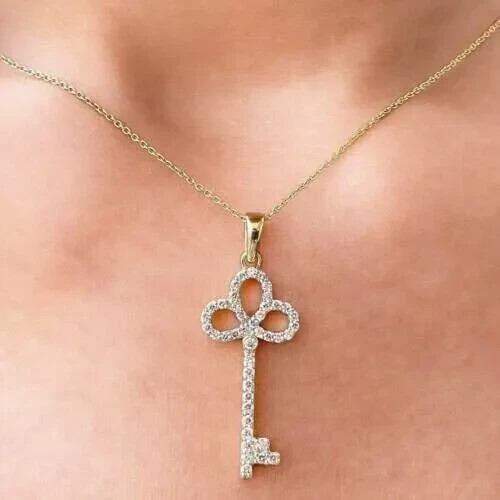 2Ct Round Cut Diamond 3Ct Lab Created Key Pendant 14K Yellow Gold ...