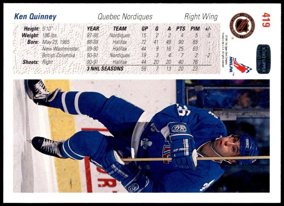 Ken Quinney #419b 1991-92 Upper Deck | eBay