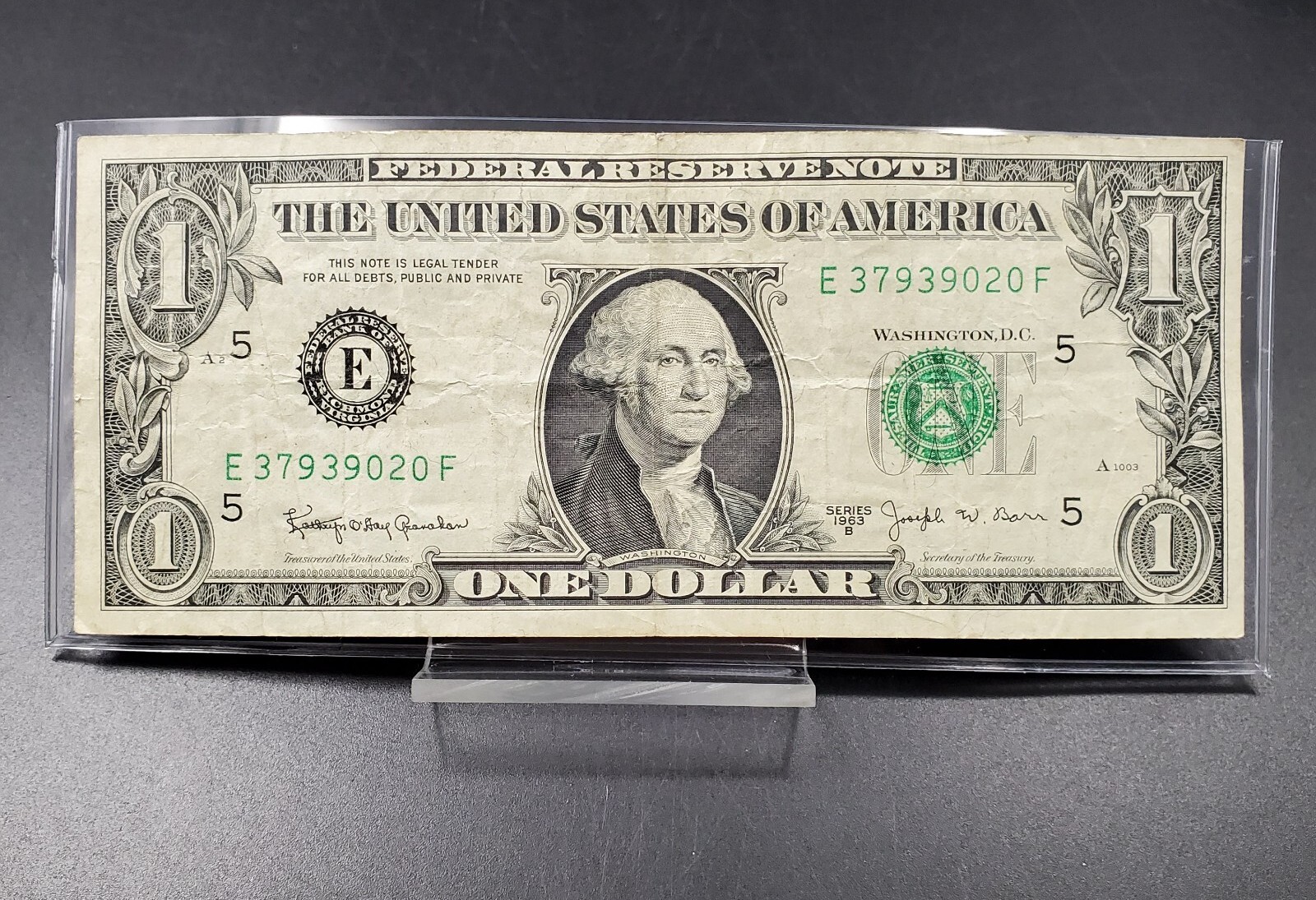 1963 B $1 Barr Signature Federal Reserve Note FRN Green Seal Circulated ...