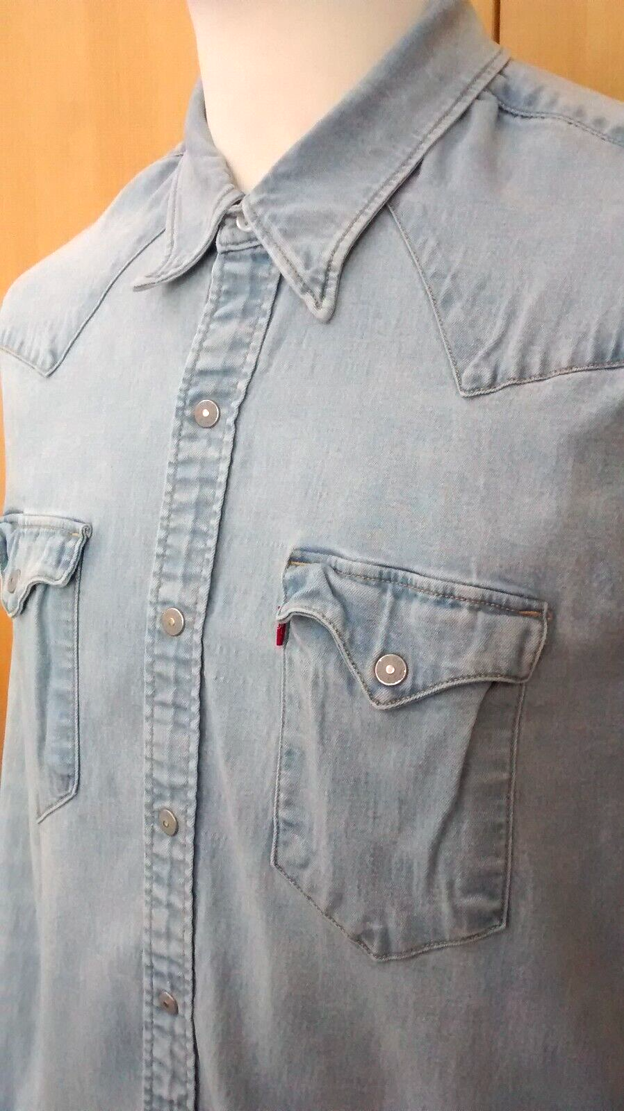 Levis Extra Large Light Blue Barstow Cast Denim Western Slim Fit Shirt ...