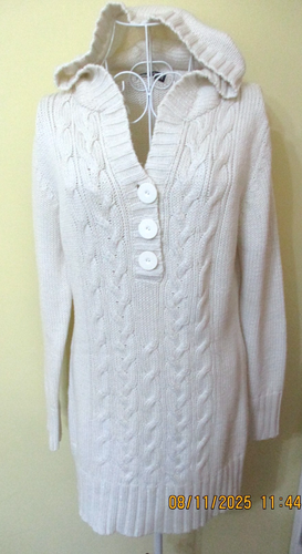 Angel women's cream cable knit long sleeve hooded long jumper size L/XL ...