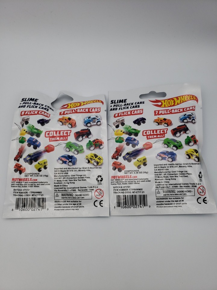 2 Hot Wheels Slime & Car Surprise Bags Pull-Back or Flick Cars Batch ...