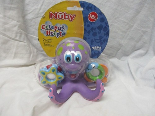 Nuby Floating Purple Octopus with 3 Hoopla Rings Interactive Bath Toy ...