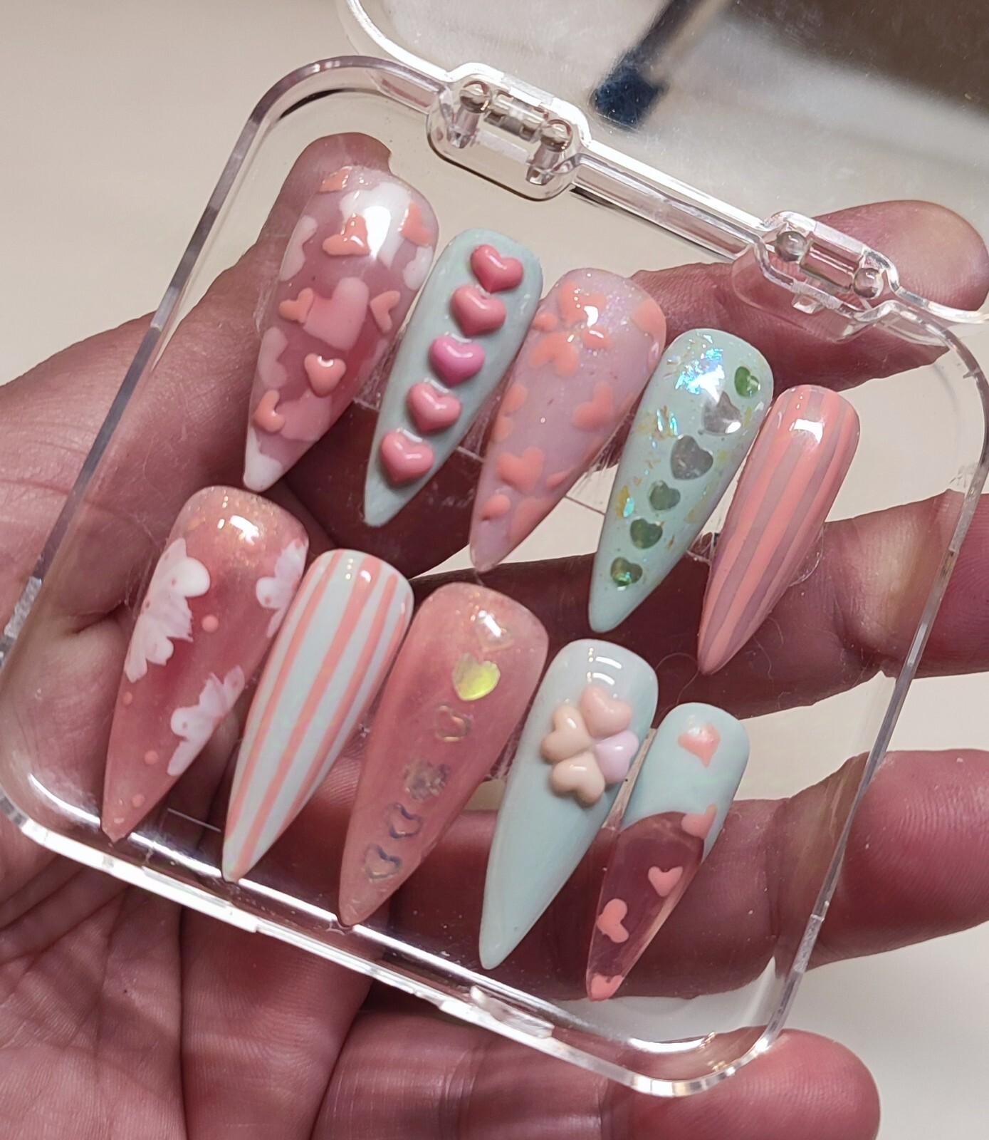 Custom Japanese Anime Mitsuri pastel pink heart Press on nails handmade ...