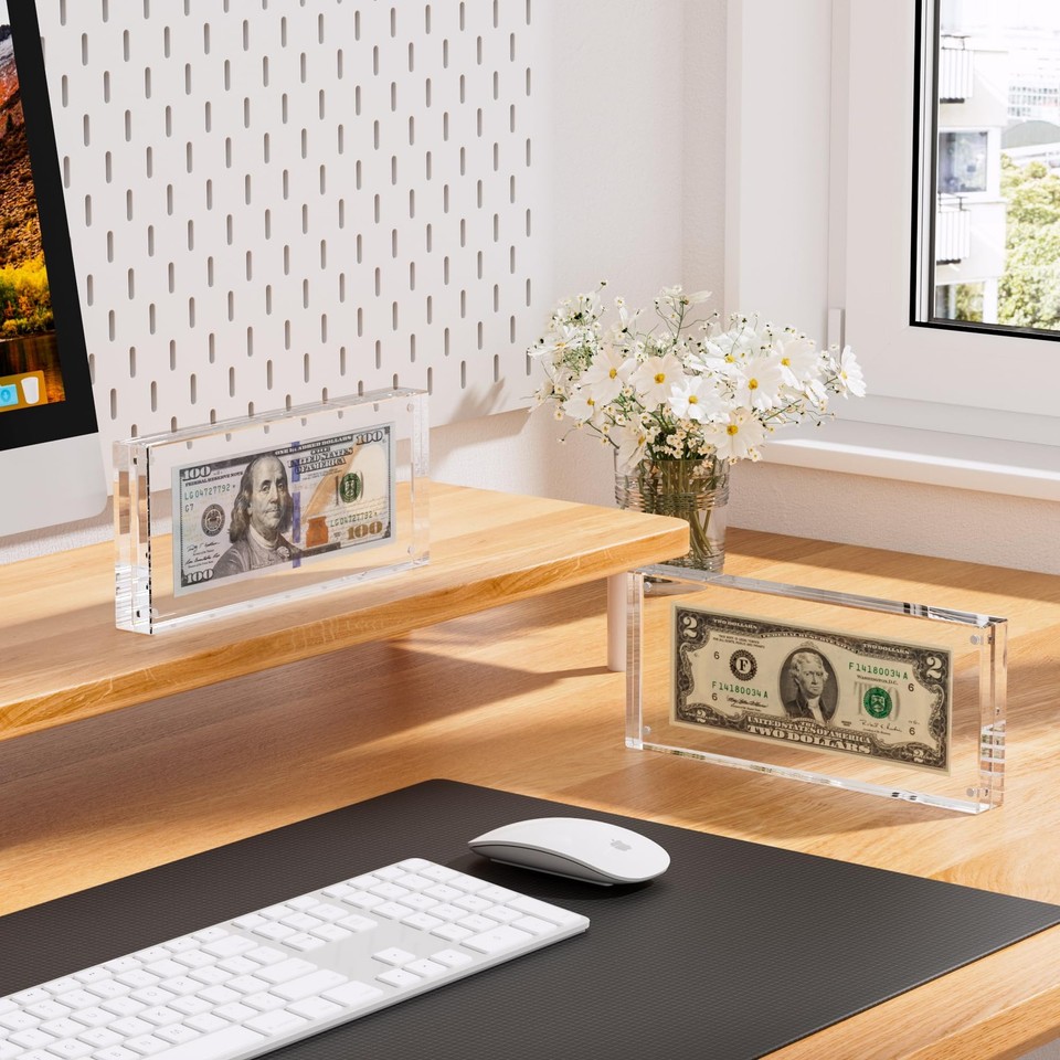 Magnetic Acrylic Currency Display Case 7.8" x 3.9" Clear Banknote ...