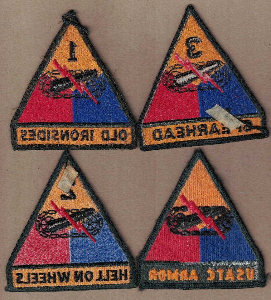 4 MILITARY SPEARHEAD, USATC ARMOR, HELL ON WHEELS, OLD IRONSIDES PATCH ...