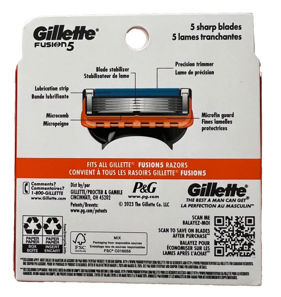 GILLETTE FUSION 5 12-PACK CARTRIDGES WITH PRECISION TRIMMER (NEW SEALED ...