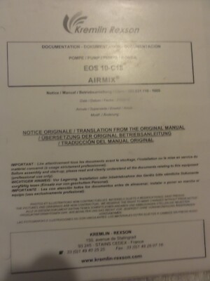Kremlin Rexson EOS 10-C18 AIRMIX Pump Documentation binder Service ...