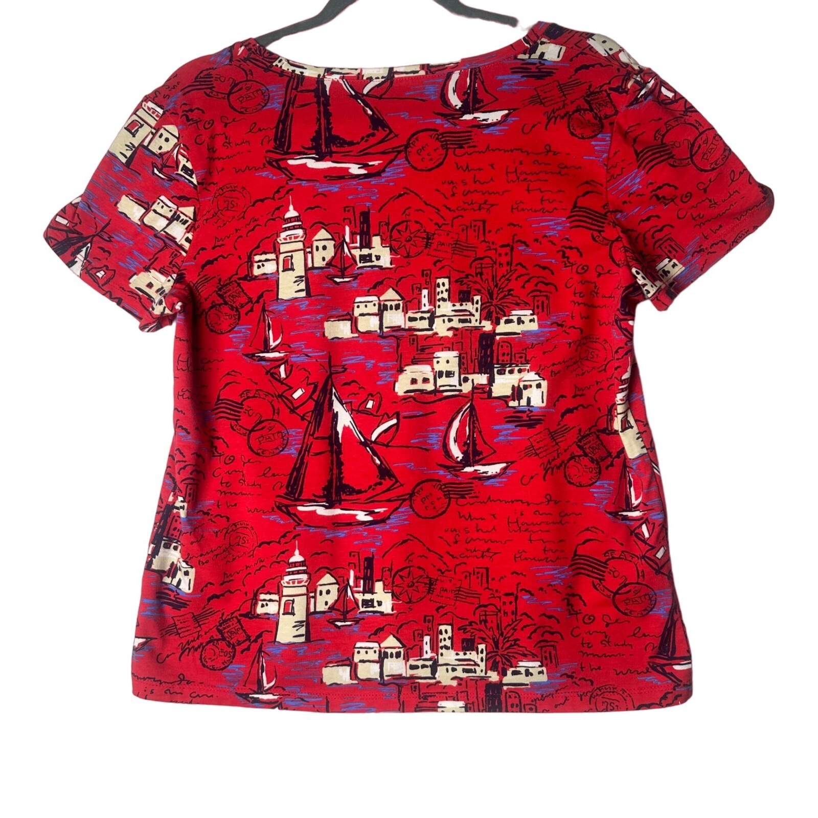 Onque Casuals Nautical Print Blouse Top Women Size Large Rhinestones ...