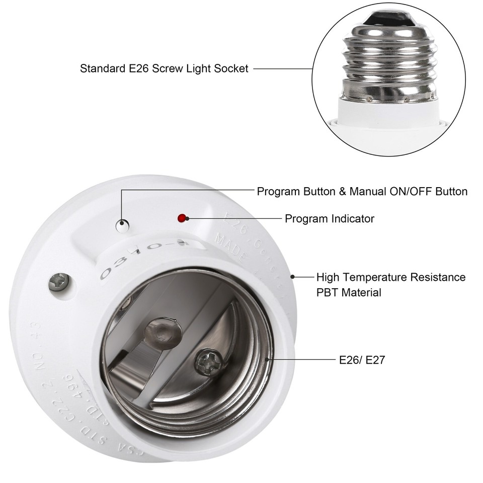 DEWENWILS Wireless Remote Control Light Socket E26/E27 Bulb Base Bulbs ...