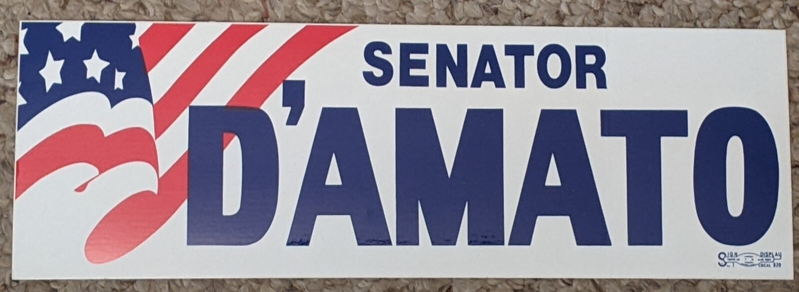 Al D'Amato for United States Senator Campaign Bumper Sticker, 1981 to ...