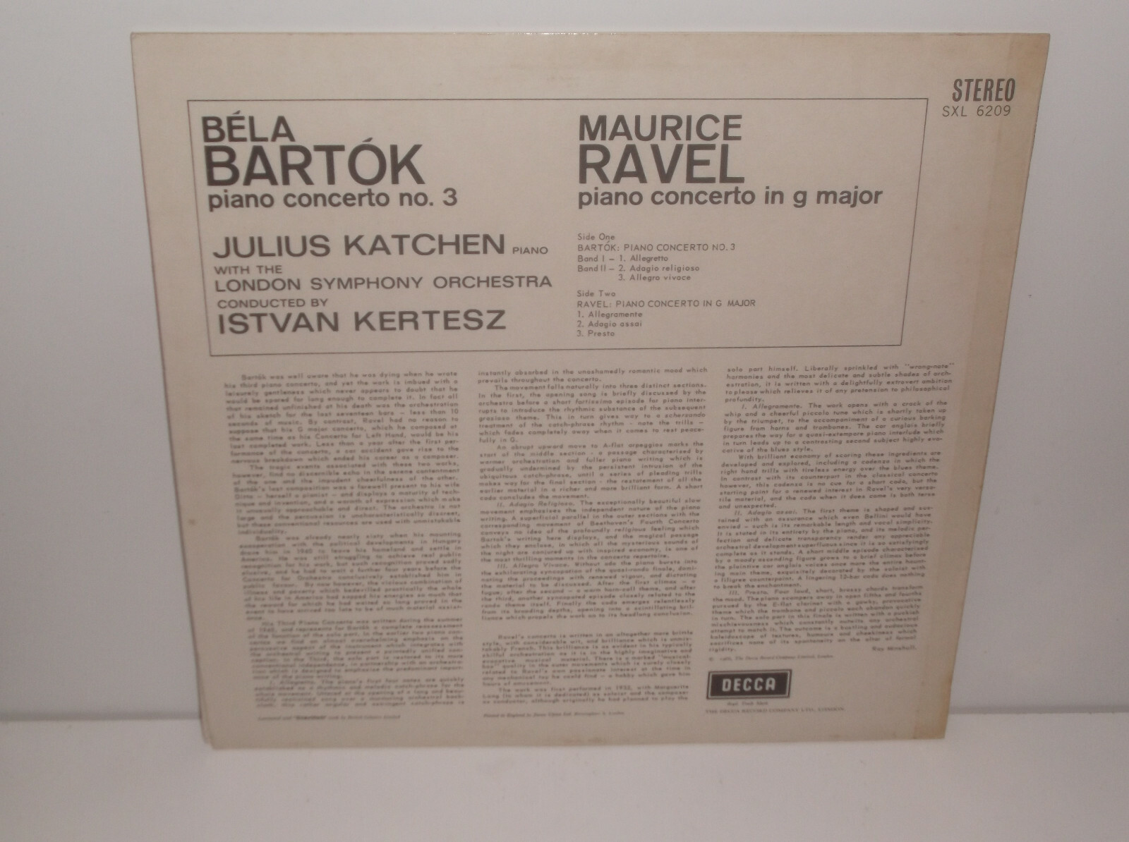 SXL 6209 Ravel & Bartok Piano Cncrtos Julius Katchen London Sym Orc ...