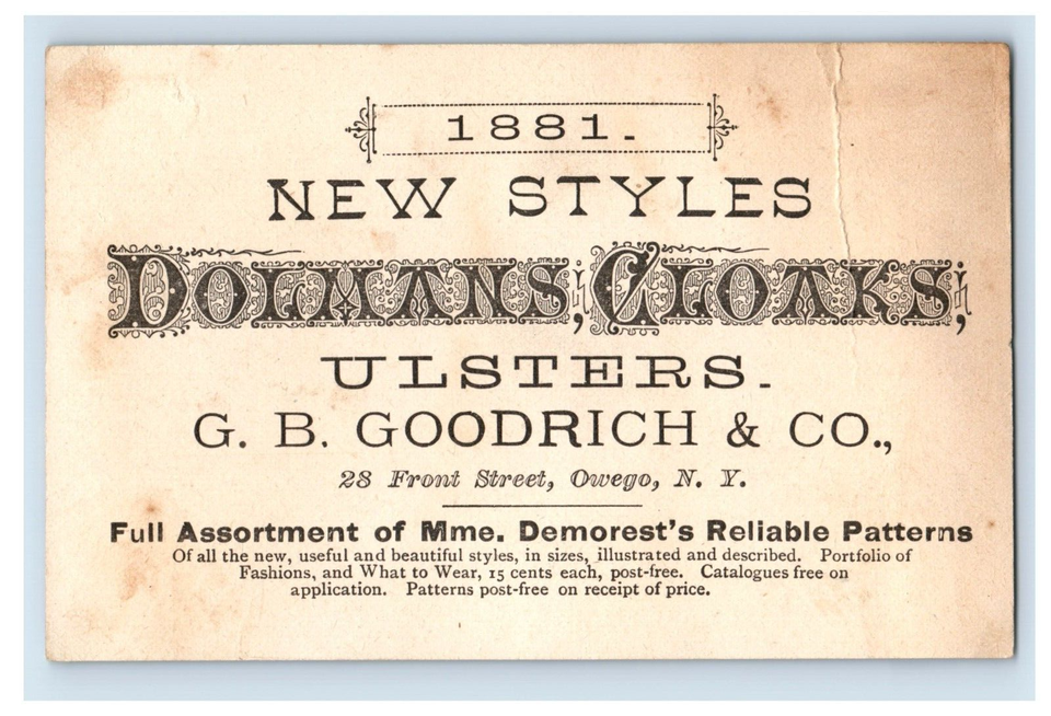 1881 Mme. Demorest's Patterns G.B. Goodrich Owego, NY F187 | eBay