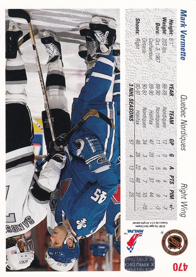 1991-92 Upper Deck #470 Mark Vermette- Quebec + (Yes 4 Free Mystery ...